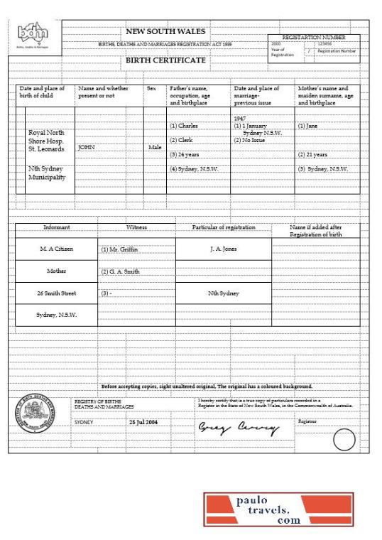 Australia New South Wales birth certificate template in Word format ...