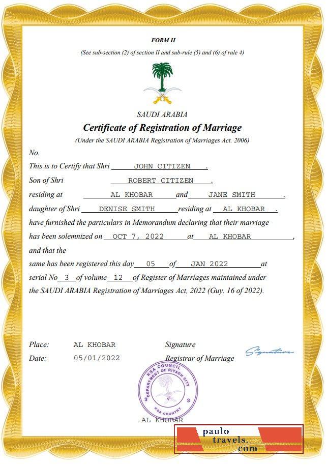 Saudi Arabia marriage certificate Word and PDF template
