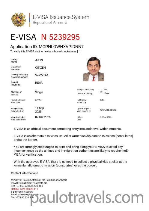 Armenia e-visa template in Word and PDF formats